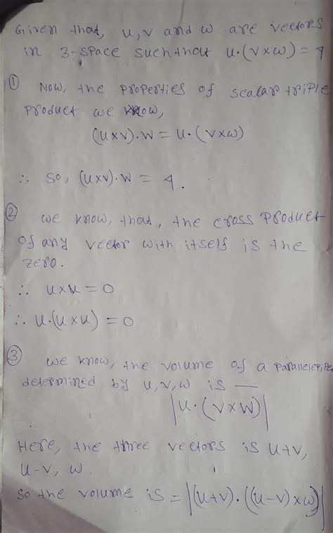 [solved] given that u v and w are vectors in 3 space such that u