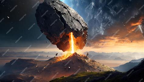 Giant Meteorite Impact Symbolizing Earths Destruction With Empty Space