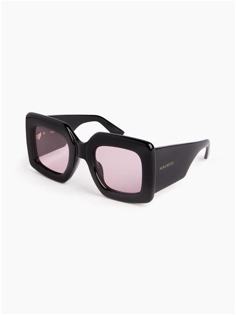 Precious Square Shiny Black Sunglasses Nina Ricci
