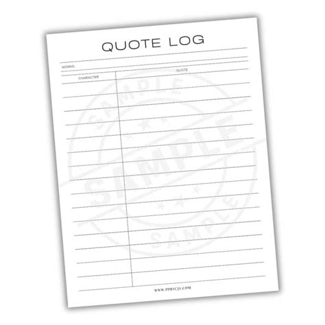 Literature Quote Log Printable Pdf Reading And Writing Tracker Template