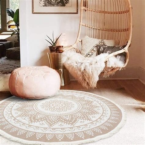 Round Boho Rug Bedroom Circle 4ft Woven Bohemian Cotton Area Rug