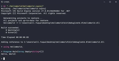 Csharprepl A Command Line C Repl With Syntax Highlighting Explore The Language Libraries