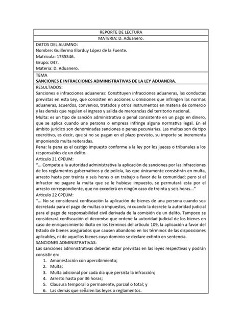 Reporte De Lectura5 Gelf Descargar Gratis Pdf Multa Pena Aduana