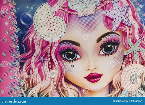 Pretty Doll With Colorful Makeup And Hairstyle Stock Illustration