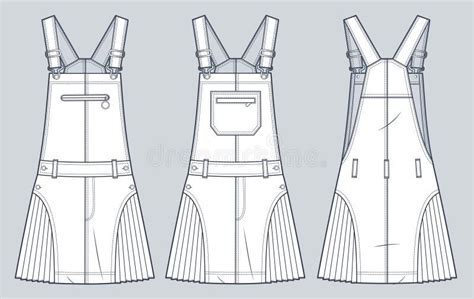 Dungaree Dress Technical Fashion Illustration Pleated Mini Dress