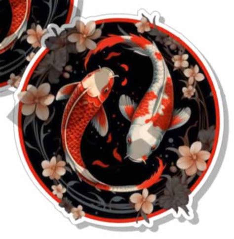 Yin Yang Koi Fish Wildlife Tattoo Japanese Style Mirrored Stickers