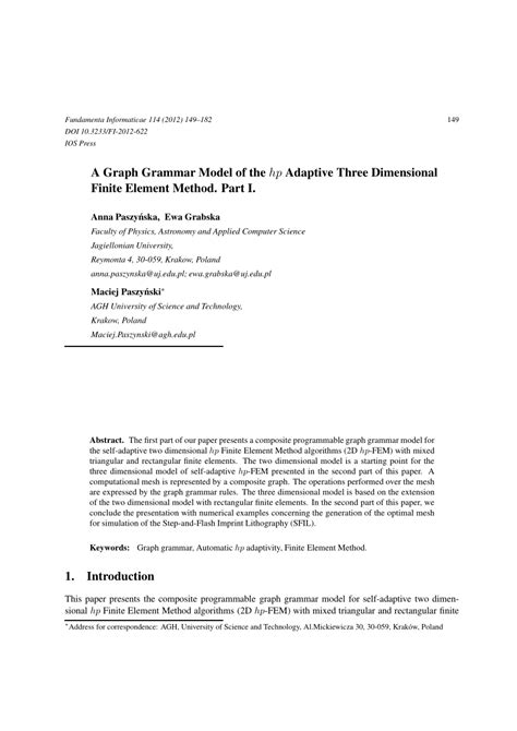 PDF A Graph Grammar Model Of The Hp Adaptive Three Dimensional Finite