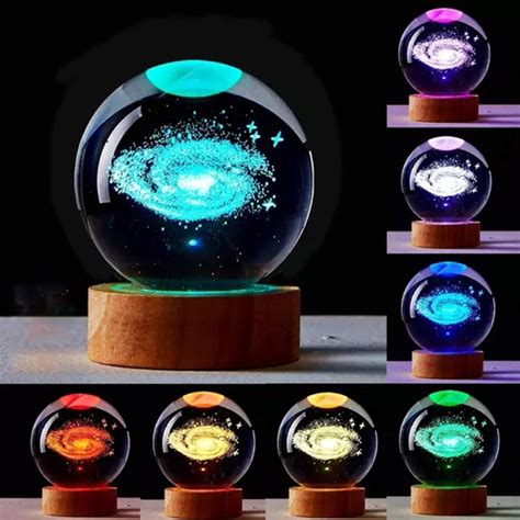 3d Lampara De Noche Led Galaxia Bola Cristal Sistema Solar Luz Nocturna Colorida Led 3d Galaxia