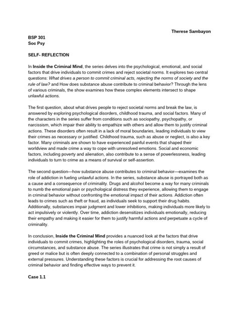 Reflection Assignment In Soc Psyc Pdf Crime And Violence Crimes