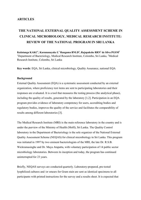 Pdf The National External Quality Assessment Scheme In Clinical