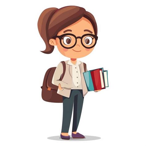A Cartoon Drawing Of A Girl With A Book In Her Hand Premium Ai