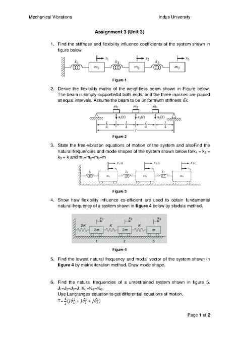 Unit 3 Assignment 3 1 Mechanical Vibrations Indus University Page 1 Of 2 Assignment 3 Unit 3