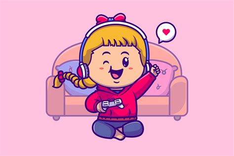 Cute Gamer Girl Cartoon Illustration Graphic By Catalyststuff