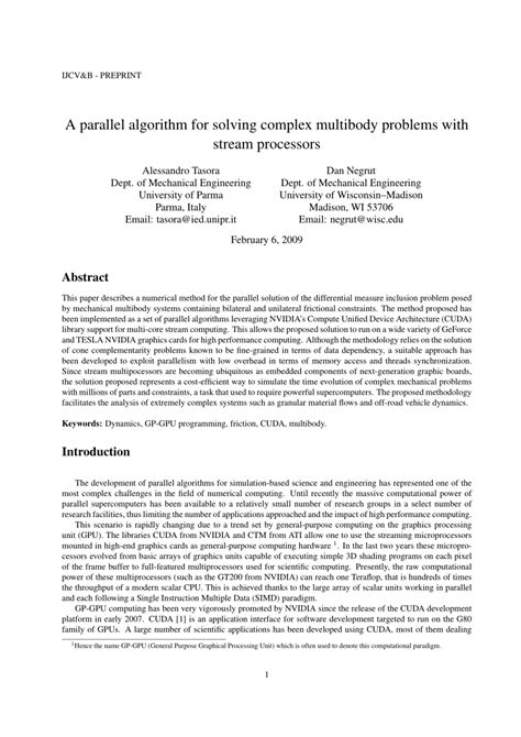 Pdf A Parallel Algorithm For Solving Complex Multibody Problems With Stream Processors