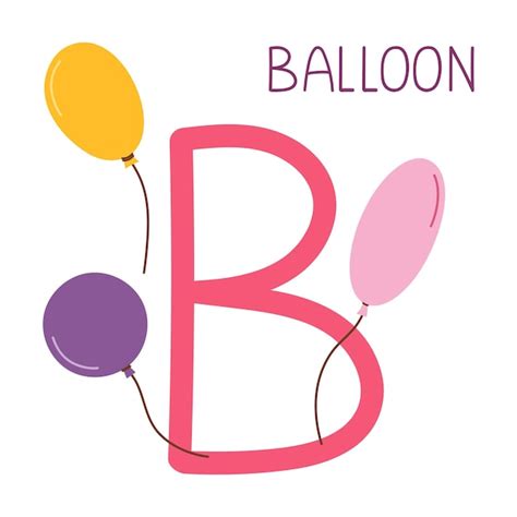 풍선이 있는 영어 유치한 알파벳의 대문자 B 유치원 및 학교 교육을 위한 귀여운 어린이 글꼴 프리미엄 벡터