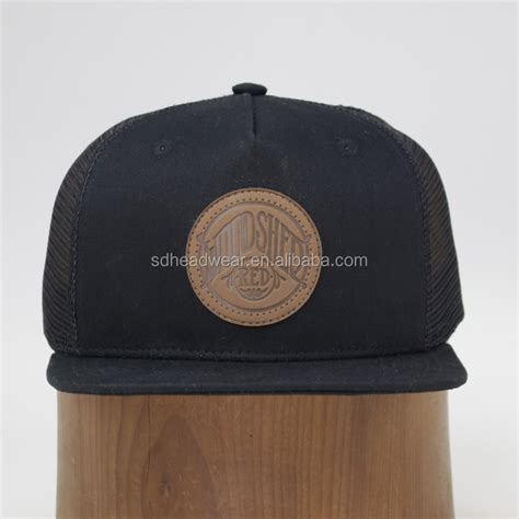 Wholesale Design Your Logo Flat Bill Cotton Embossed Leather Patch