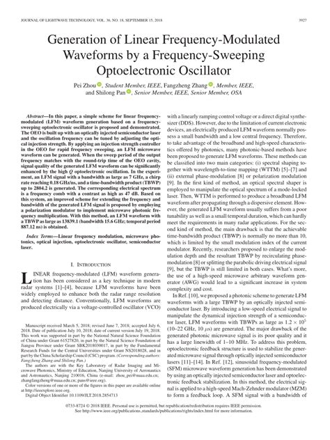 Pdf Generation Of Linear Frequency Modulated Waveforms By A Frequency