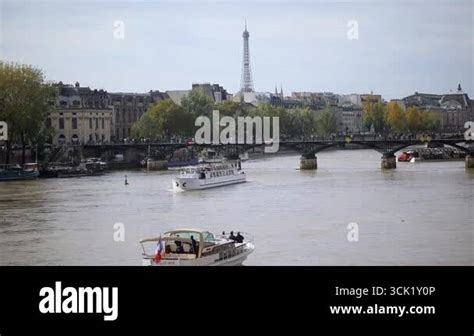 Paris France October 09 2024 Sightseeing Boats Cruising On The
