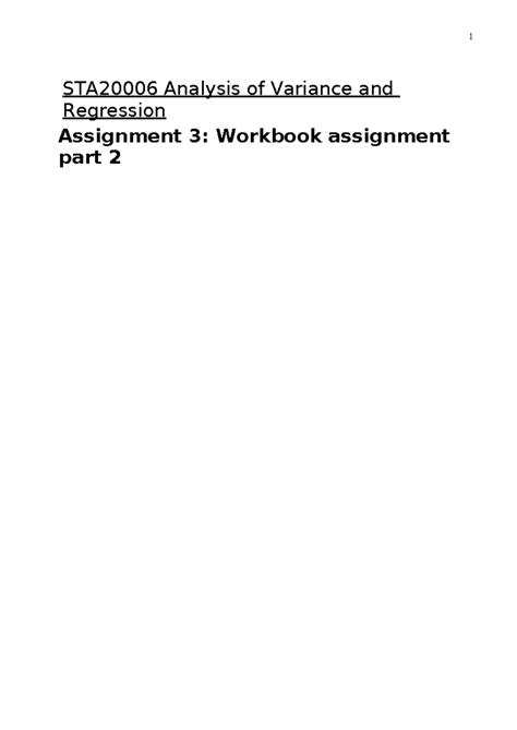 Sta2000 6 Assignment 3 Part 2 Sta20006 Analysis Of Variance And Regression Assignment 3