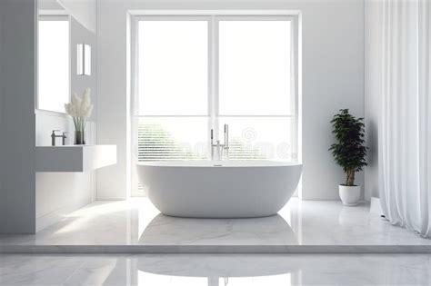 Luxury Bathroom With Windows Modern Big Bathtub And Marble Tiles Ai