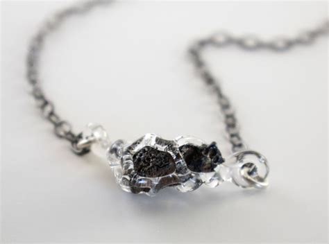 Small Lava And Glass Necklace Glass And Lava Pendant Handmade Glass And Vintage Chain Necklace