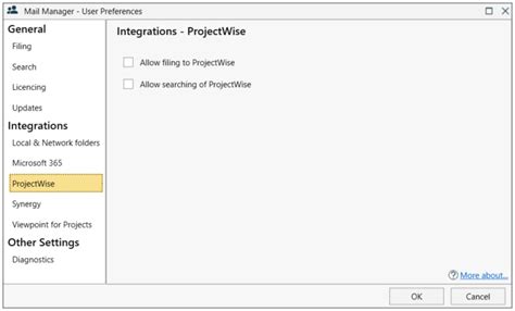 User Preferences Integrations Projectwise