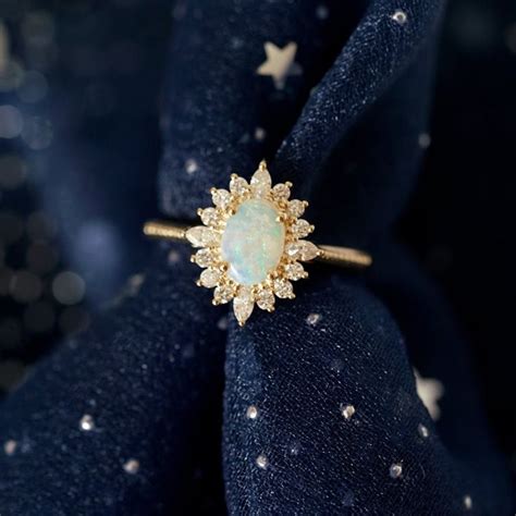 Rose Gold Opal Engagement Ring Vintage Opal Wedding Ring Art Deco Opal