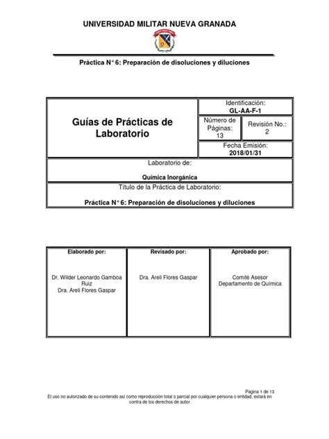 Práctica No 6 Preparación De Disoluciones Y Diluciones Descargar