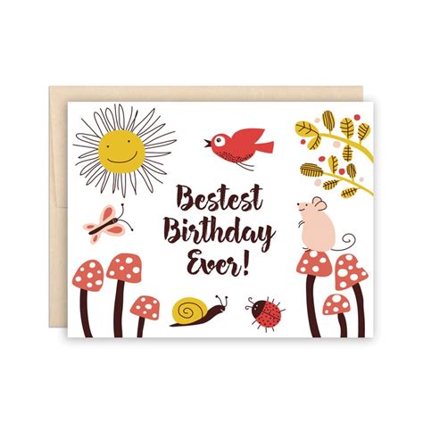 Bestest Birthday Ever Greeting Card Cute Nature Card Spring Etsy