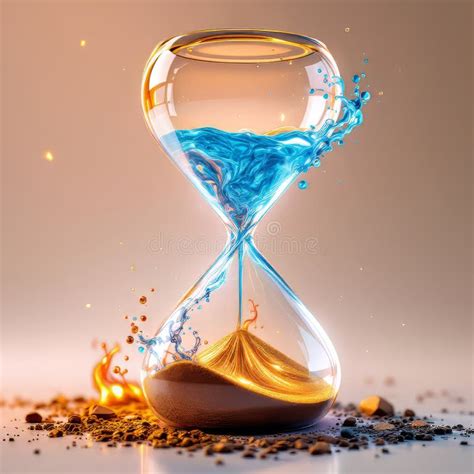 Hourglass Of Transformation Water And Sand In Surreal Art Stock