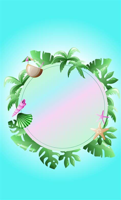 A Colorful Tropical Border With Tropical Leaves On A Blue Background