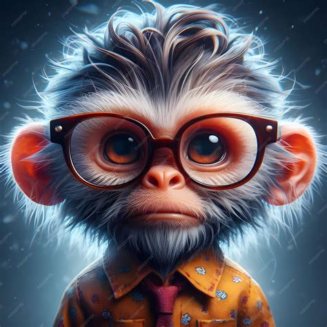 Stunning Concept Art Of A Cute Adorable Wacky Monkey As A Nerd In A