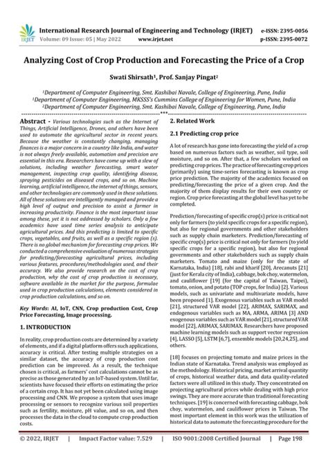 Analyzing Cost of Crop Production and Forecasting the Price of a Crop | PDF