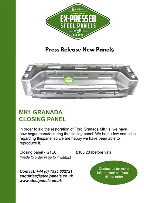 Granada Closing Panel Press Release Ex Pressed Steel Panels