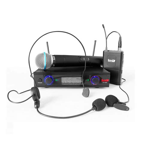 UHF 32MHL Micrófono Inalámbrico Doble de Mano y Diadema y Solapa