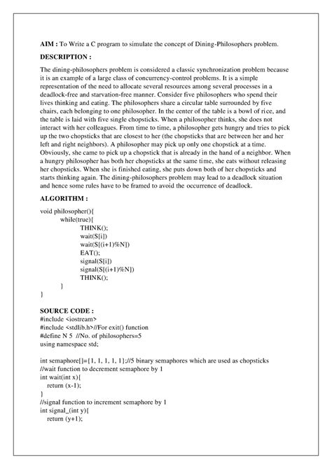 To Write A C Program To Simulate The Concept Of Dining Philosophers