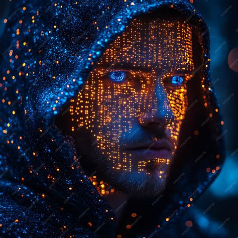 a blue digital hacker with glowing binary code ai in cybersecurity