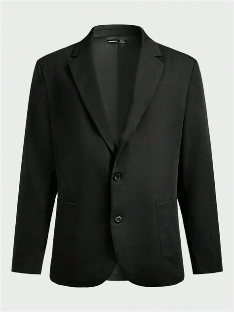 Big And Tall Men`s Solid Color Lapel Collar Long Sleeve Elegant Black
