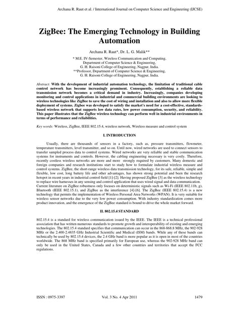 Pdf Zigbee The Emerging Technology In Building Automation