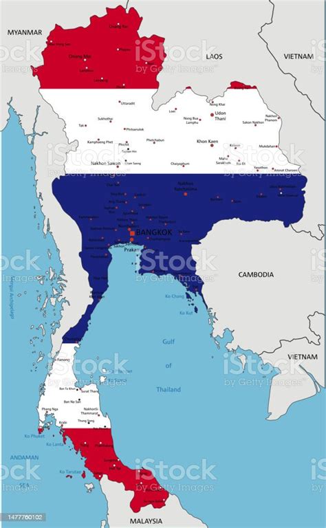 白い背景に国旗を持つタイの非常に詳細な政治地図 アジア大陸のベクターアート素材や画像を多数ご用意 アジア大陸 イラストレーション