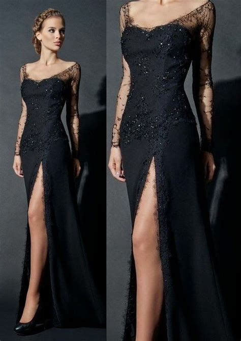 Black Elegnt Sheath Evening Dress Long Sleeve Evening Dress Elegant
