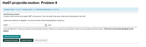 Solved Hw07 Projectile Motion Problem 9 Problem Value 1