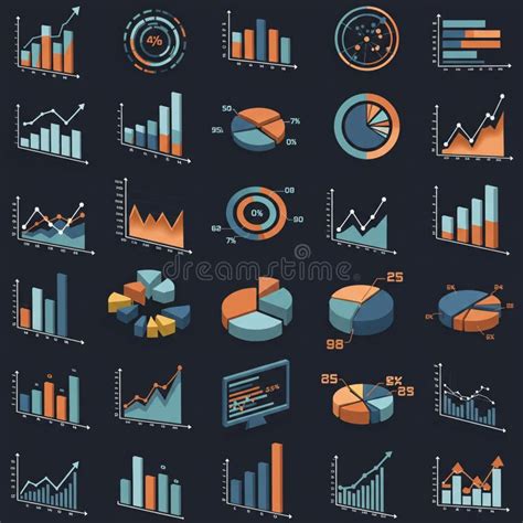 A Variety Of Data Visualization Charts Including Bar Graphs Line Graphs Pie Charts Stock
