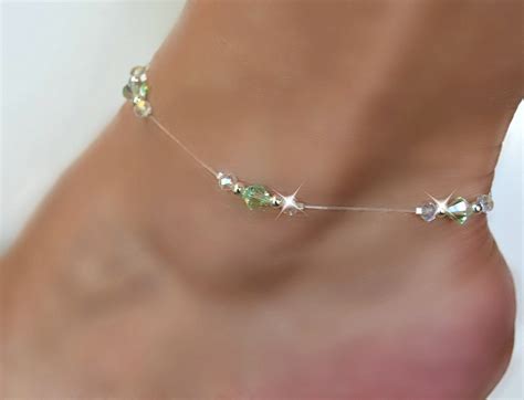 Green Crystal Stretch Anklet Etsy