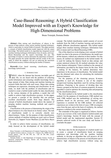 pdf case based reasoning a hybrid classification model improved with