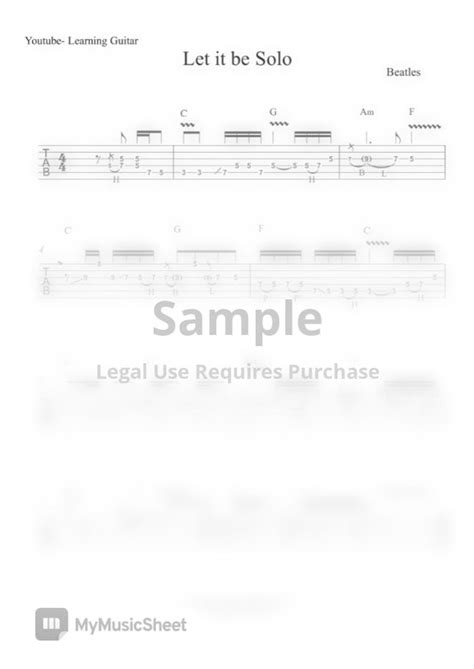 Beatles Let It Be Guitar Solo TAB By Learning Guitar Sheet Music