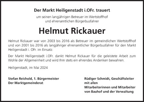 Helmut Rickauer Traueranzeige Franken De