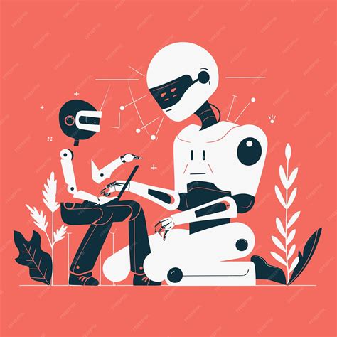 Premium Vector Collaboration Between Human And Ai Robot