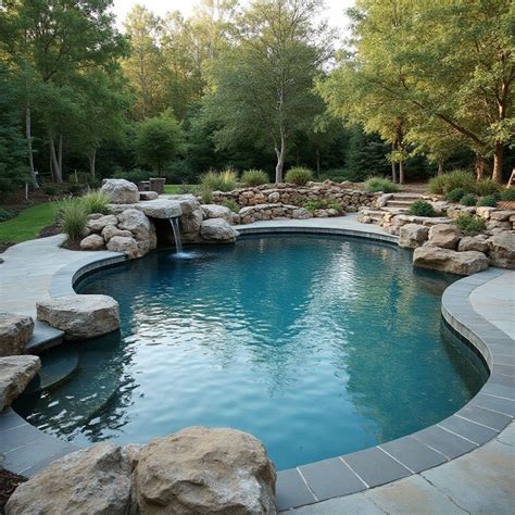 Luxury Backyard Pool With Rock Waterfall And Stone Landscaping In