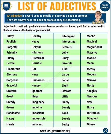 List Of Adjectives 300 Useful Adjectives Examples From A To Z Esl